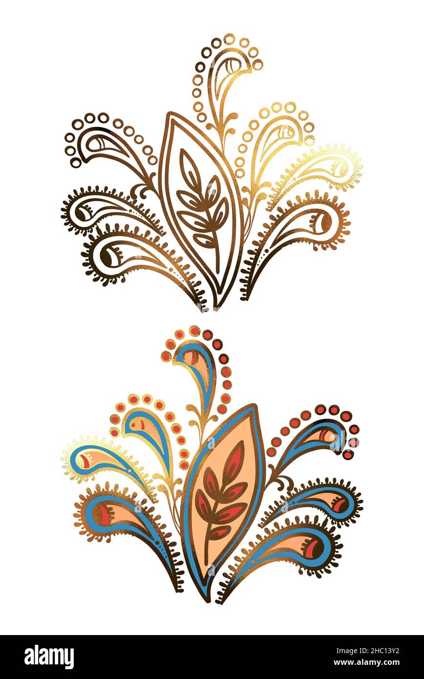 Illustration of a raster element of paisley of different shapes with ...