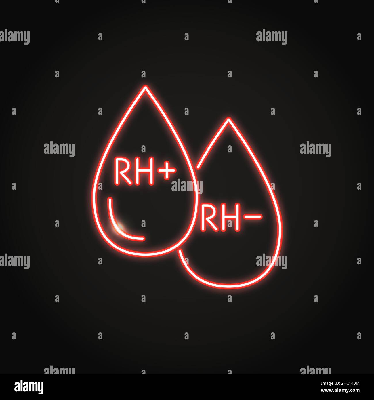 Neon Rh factor icon in line style. Drops of blood with text. Vector ...