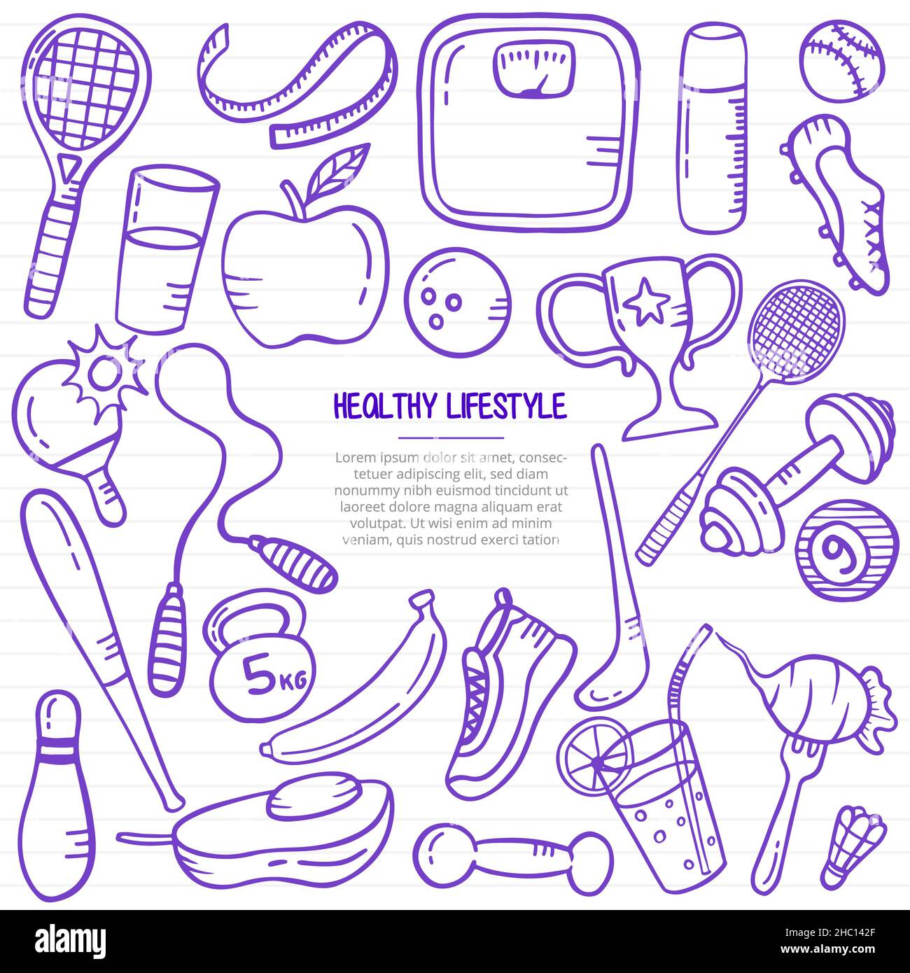 healthy lifestyle doodle hand drawn with outline style on paper books ...