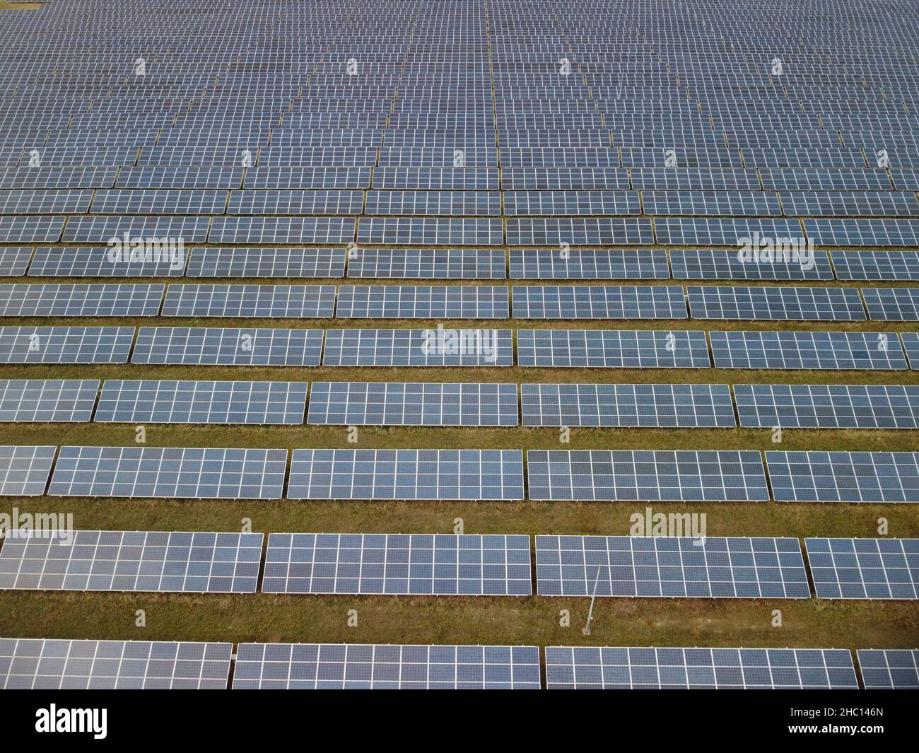 Aerial top view of a solar panels power plant. Photovoltaic solar ...