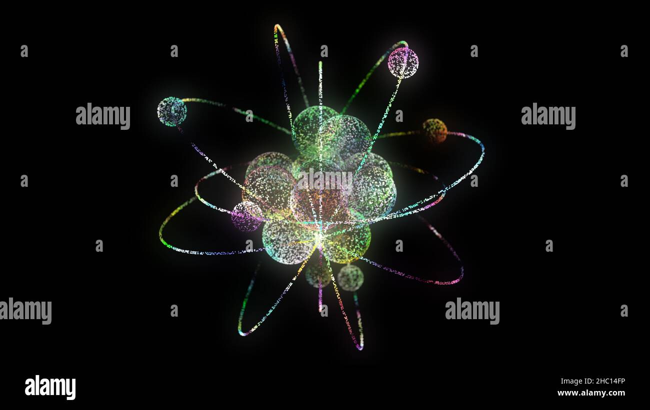 Atomic Structure of Particle on Black Background Stock Photo - Alamy