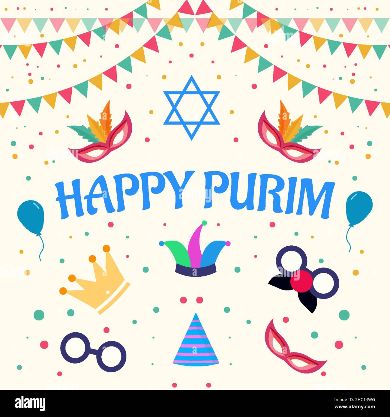 vector happy purim flat design illustration with many ornament Stock ...
