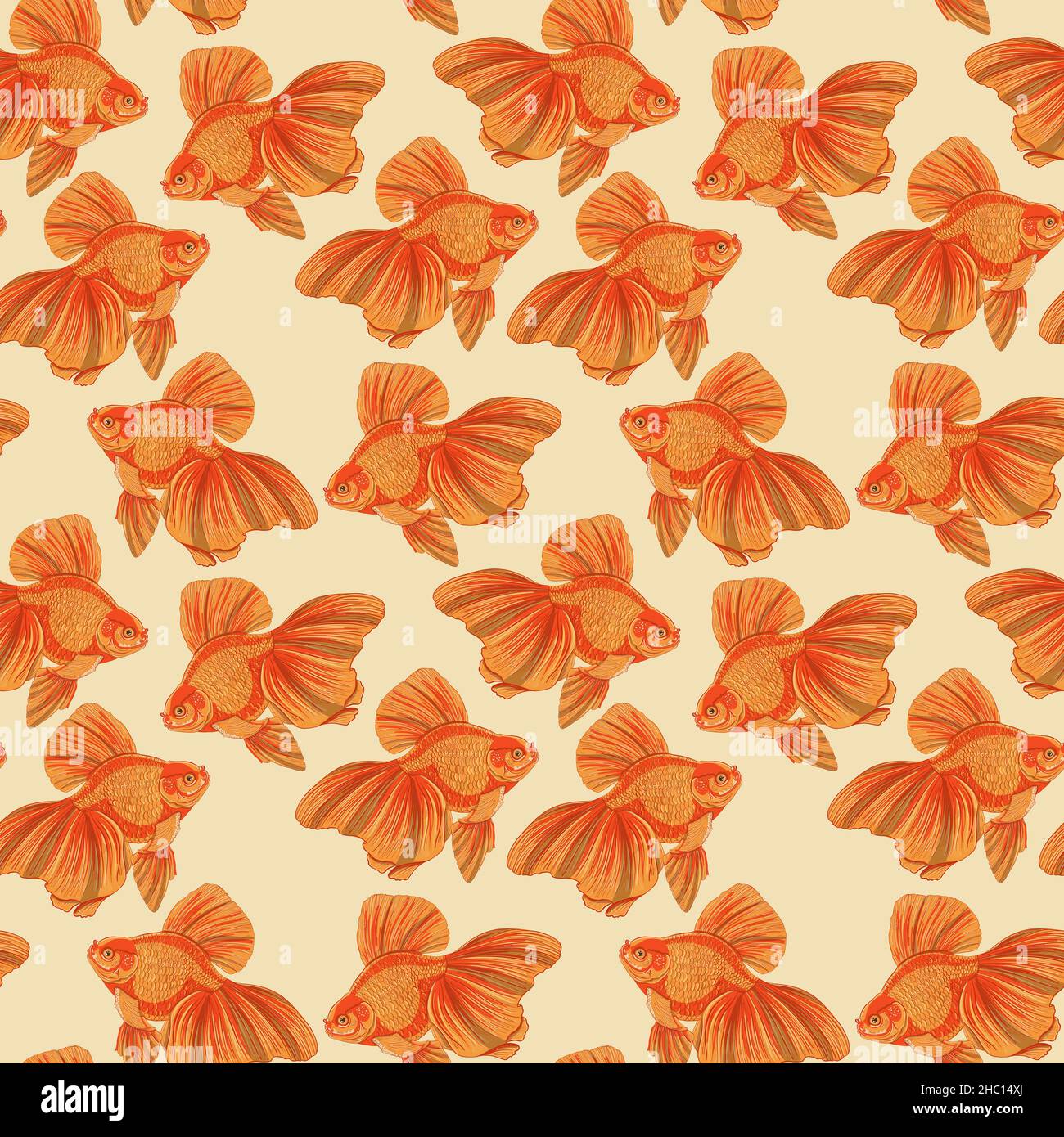 Digital illustration of orange detailed aquarium goldfish seamless ...