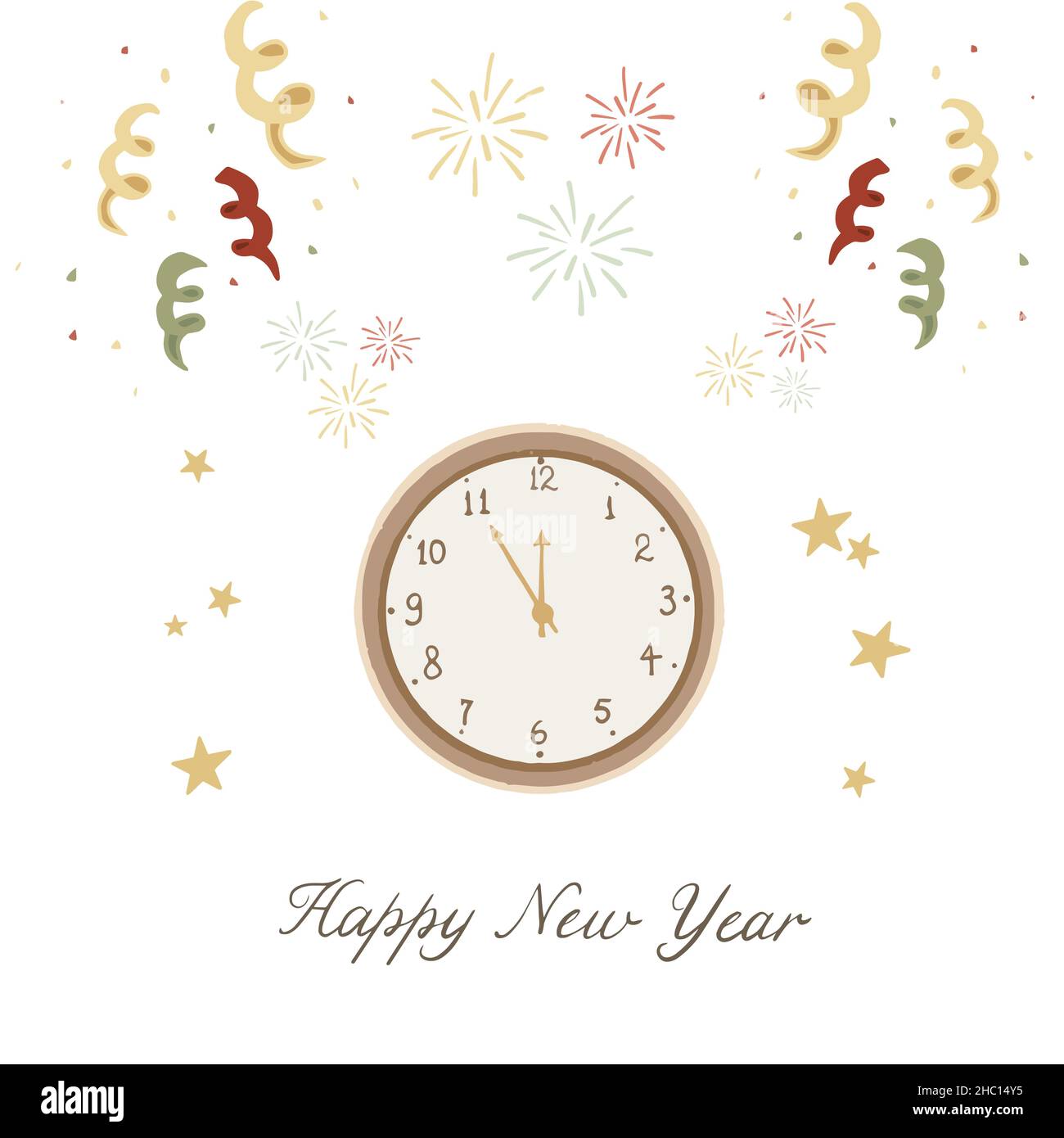 Hand-drawn square New Year greeting card with countdown clock Stock ...