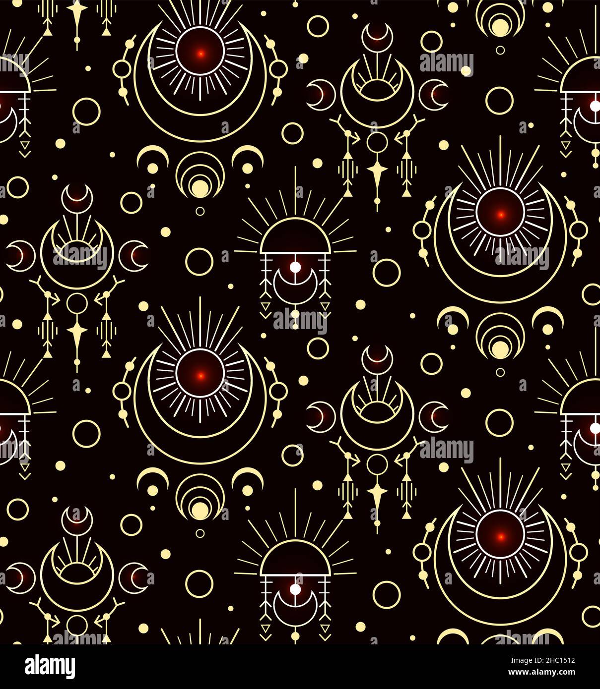 Seamless luxury galaxy esoteric pattern. Yellow geometric contour ...