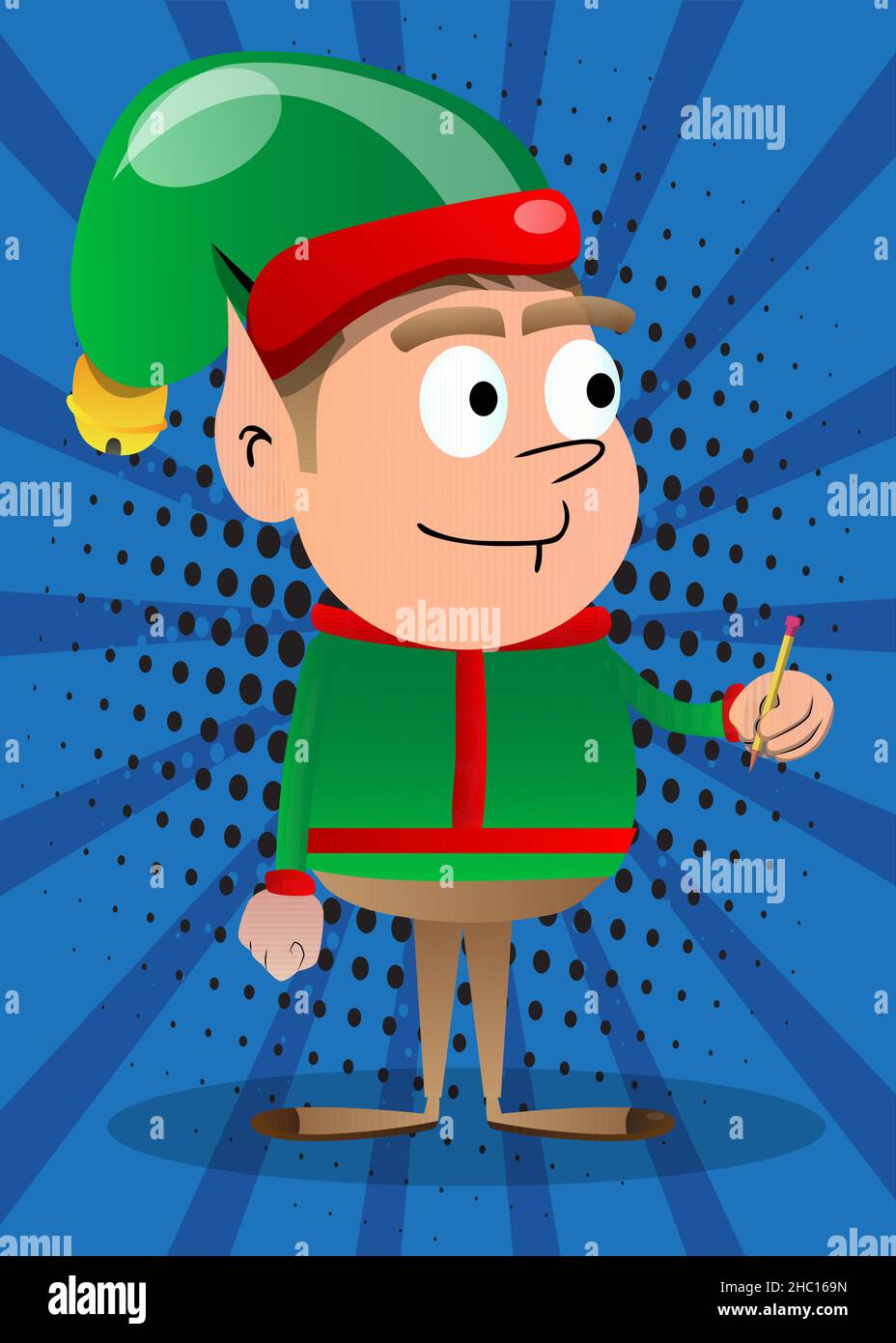 Christmas Elf holding a pencil. Vector cartoon character illustration ...