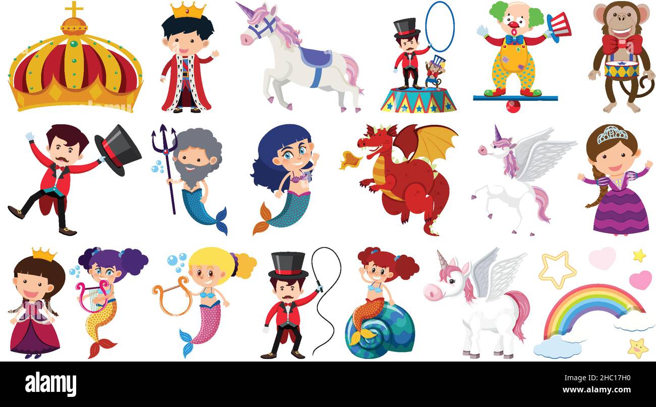 Set of isolated fairytale cartoon characters and objects illustration ...