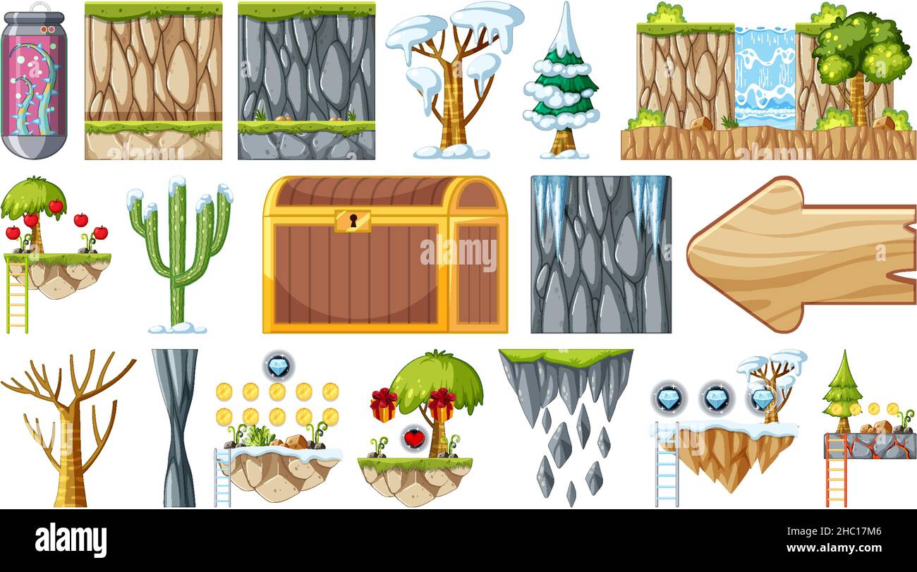 Set of isolated game objects and elements illustration Stock Vector ...