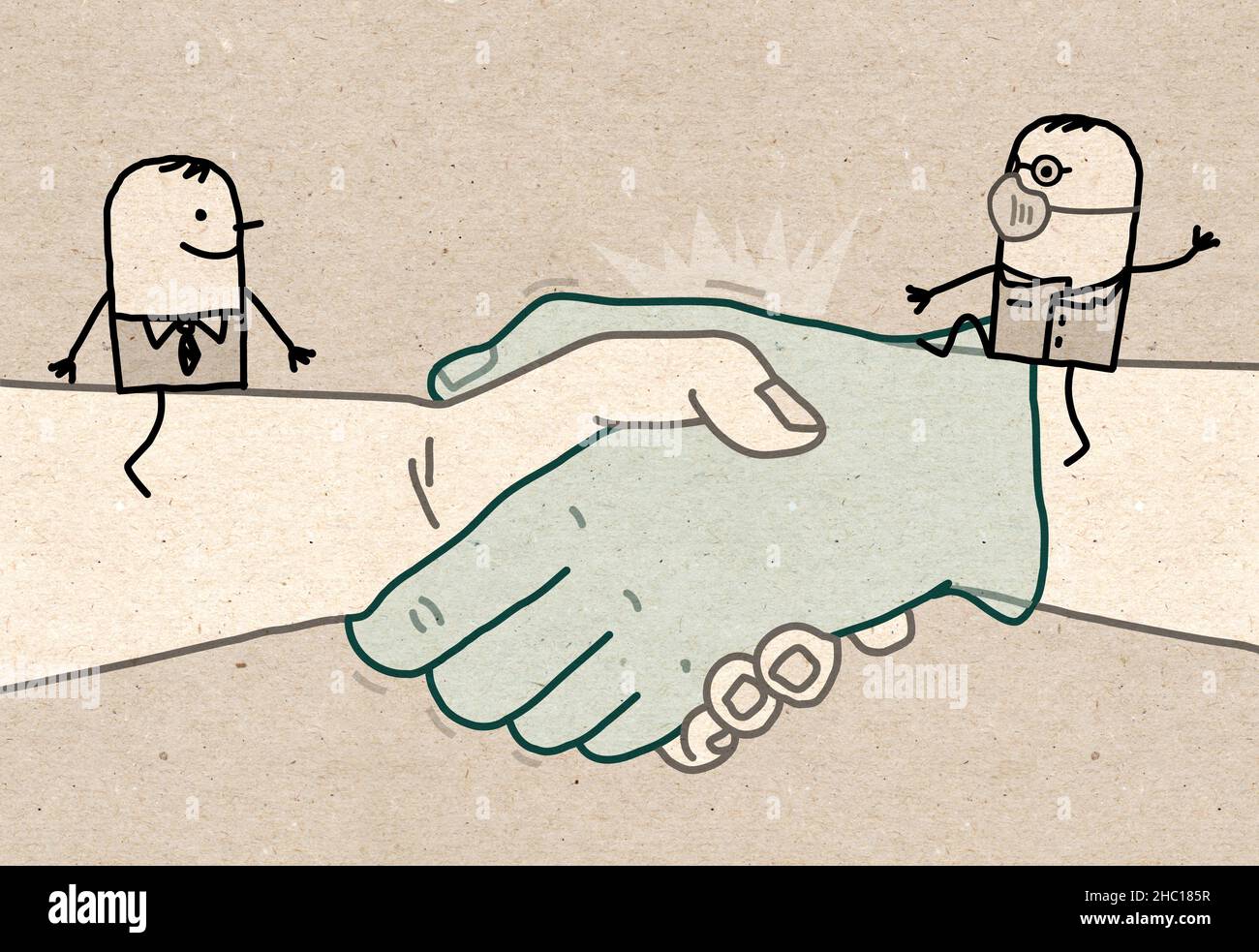 Hand drawn Cartoon Doctor and Businessman meeting on a big Handshake ...