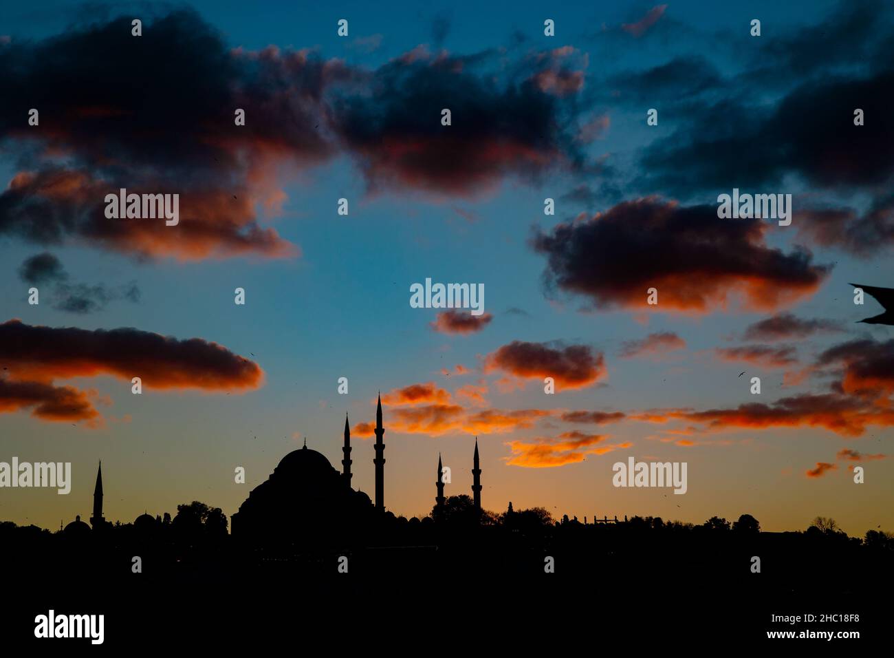 Islamic background photo. Silhouette of Mosque and cityscape of ...