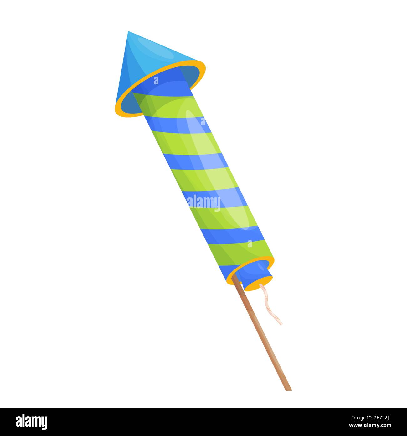 Firework rocket with stripes, rope in cartoon style isolated on white ...
