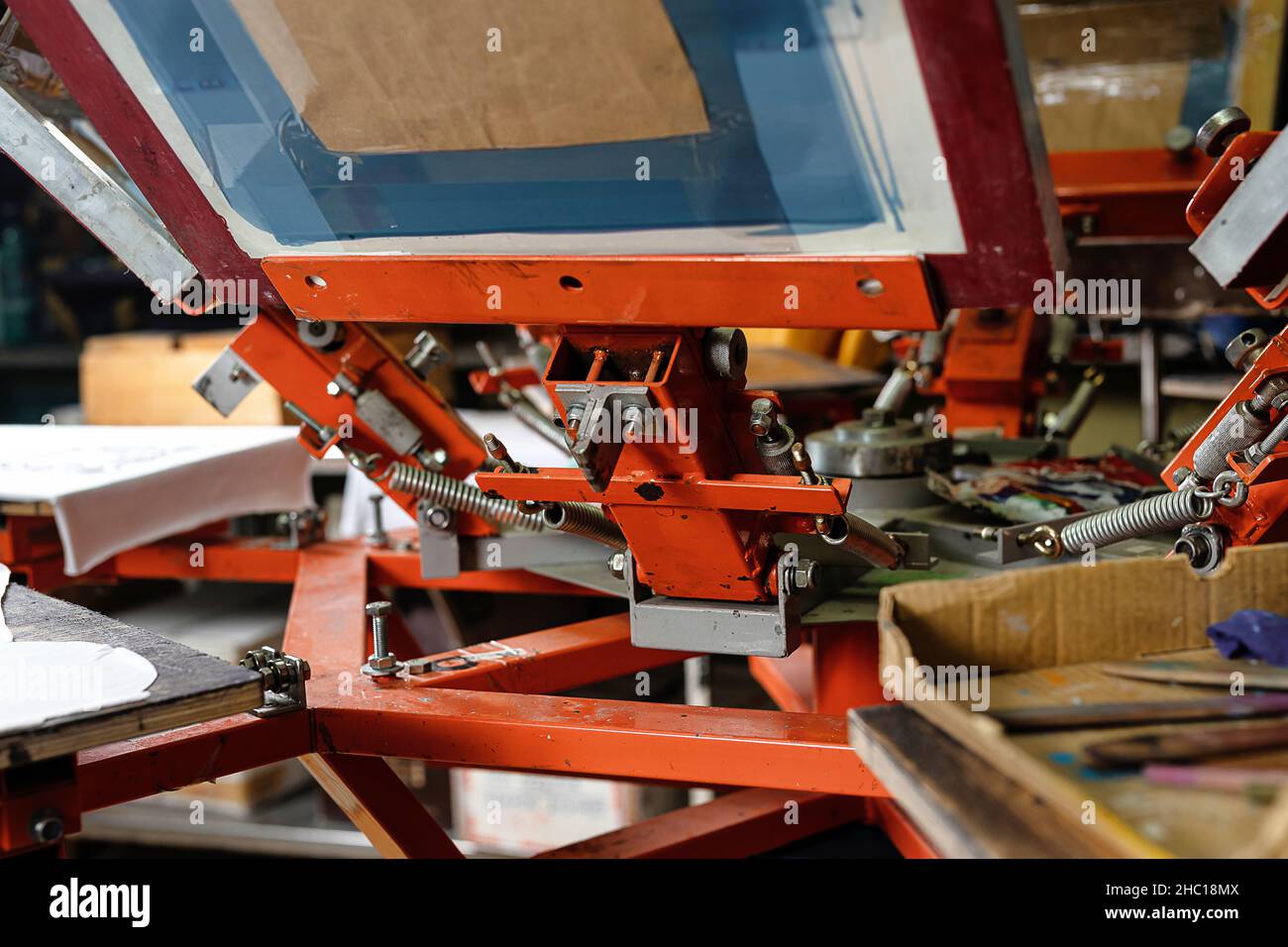 silk screen textile printery. print screening apparatus. serigraph ...