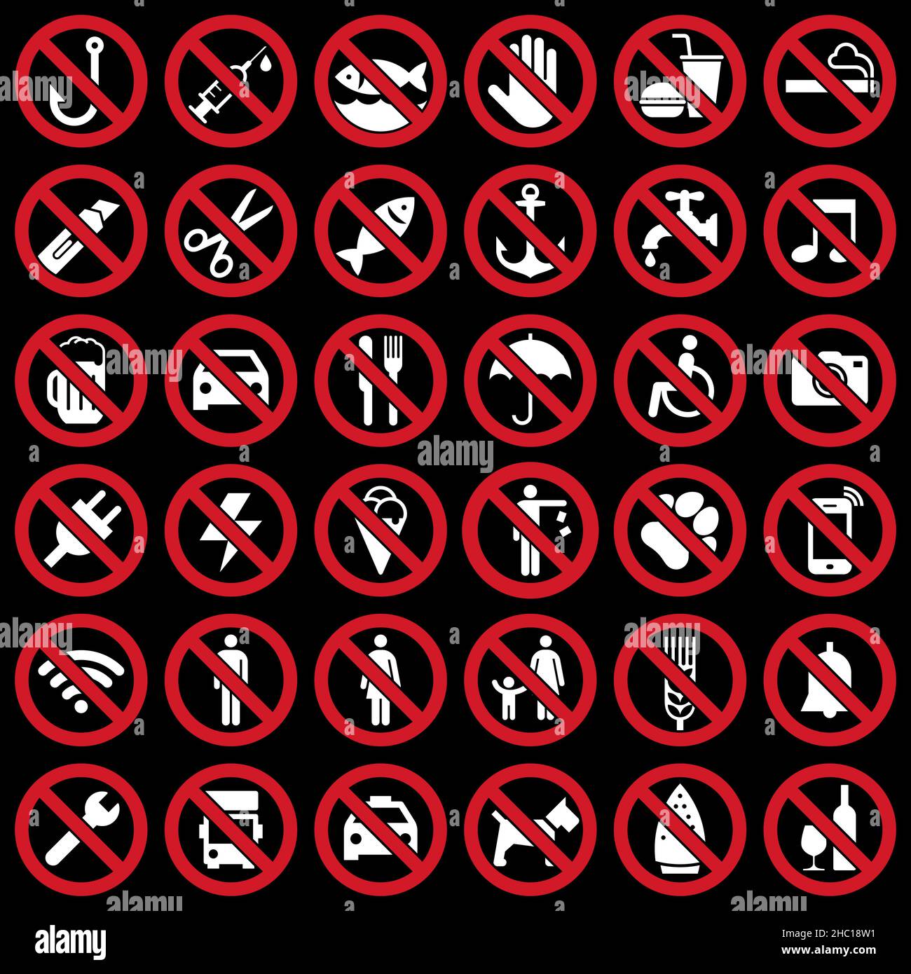 Set of prohibited sign on black background Stock Photo - Alamy