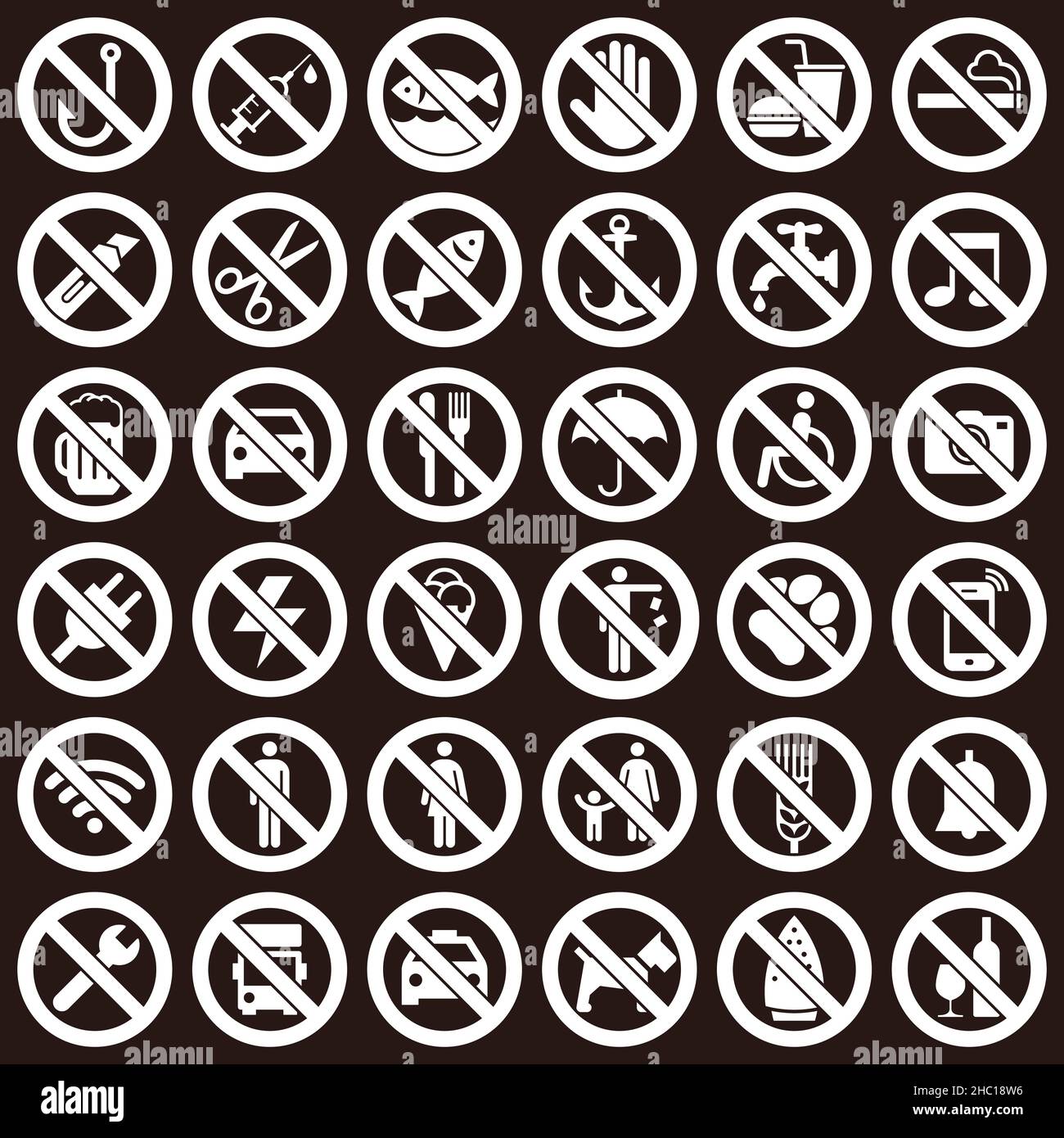 Set of prohibited sign on dark background Stock Photo - Alamy