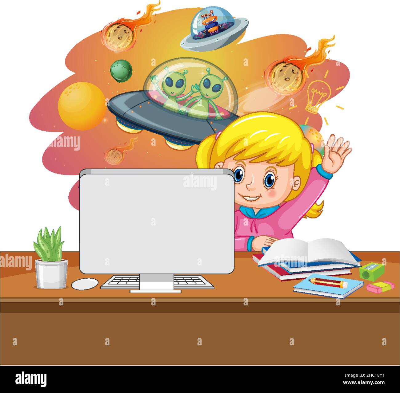 A girl study in front of computer illustration Stock Vector Image & Art ...