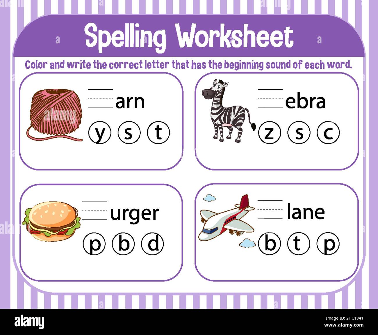 Spelling worksheet template for kids illustration Stock Vector Image ...