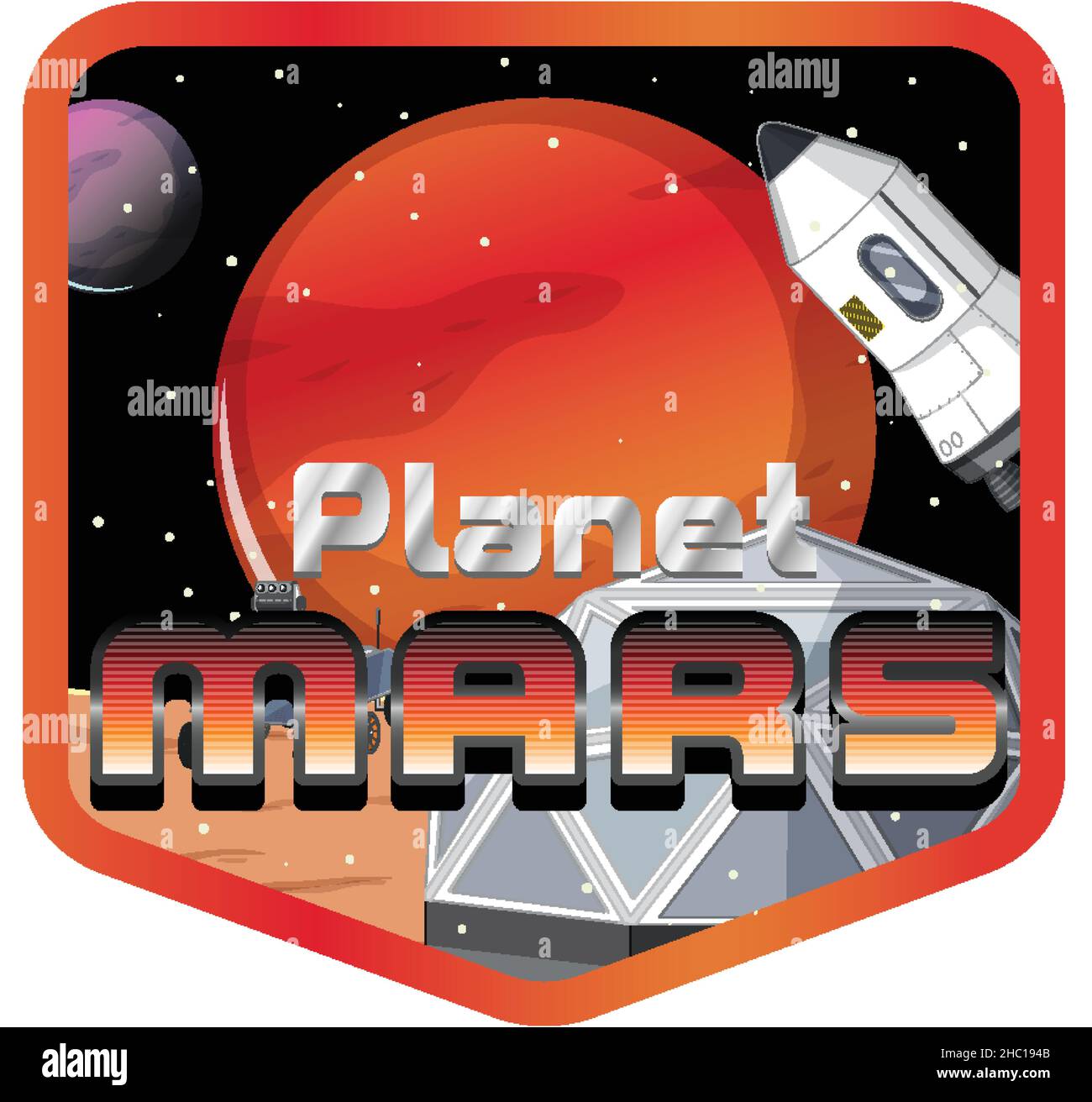Planet Mars word logo design with space station illustration Stock ...