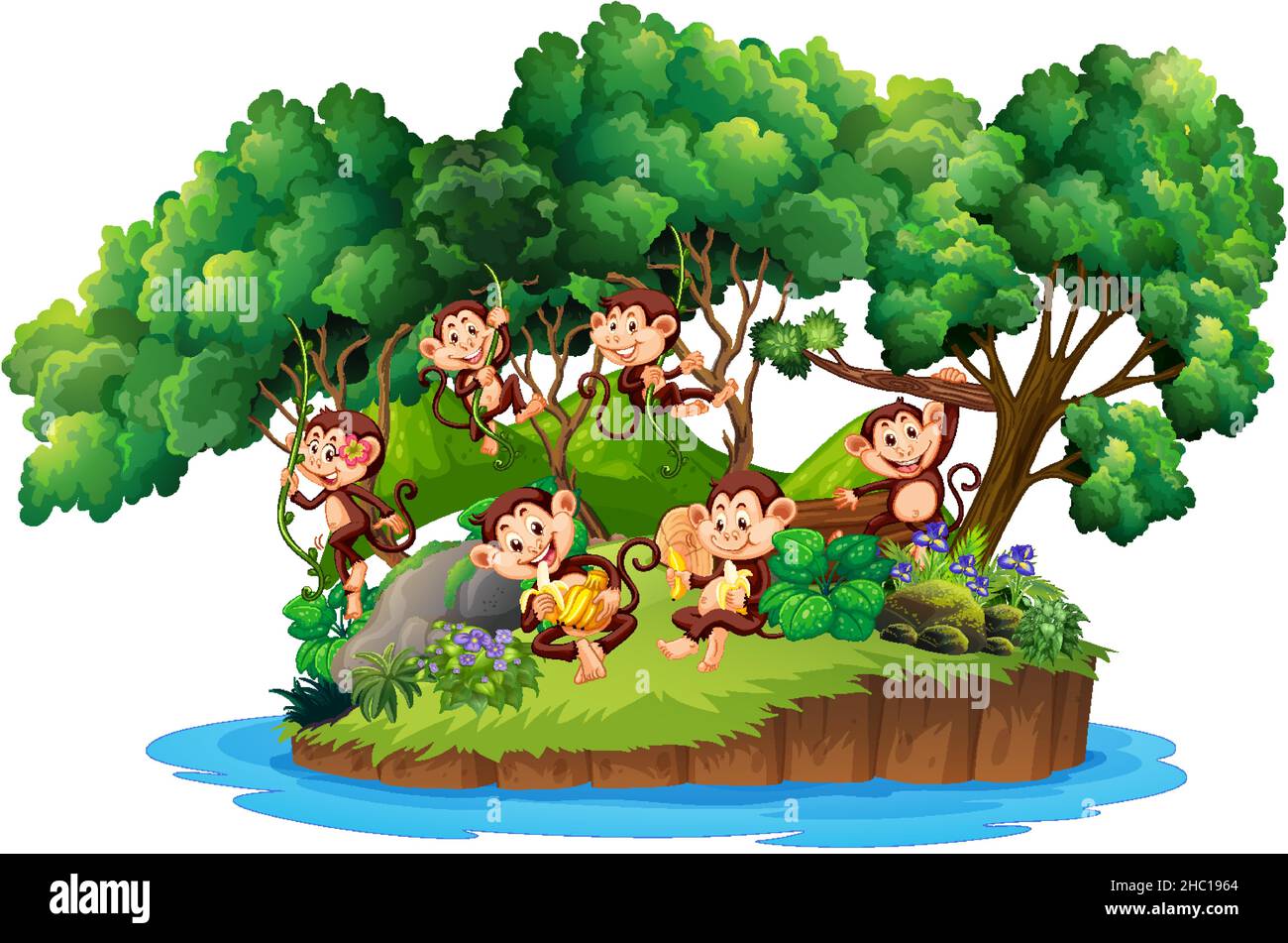 Isolated island with naughty monkeys illustration Stock Vector Image ...