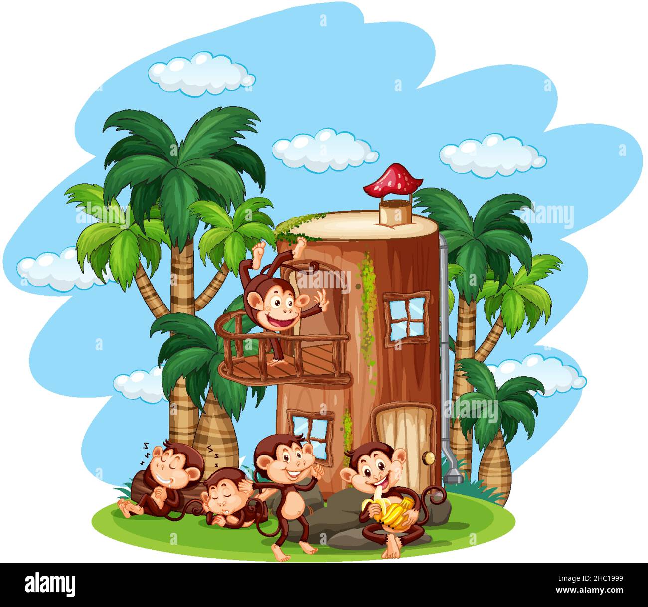 Isolated island with naughty monkeys illustration Stock Vector Image ...