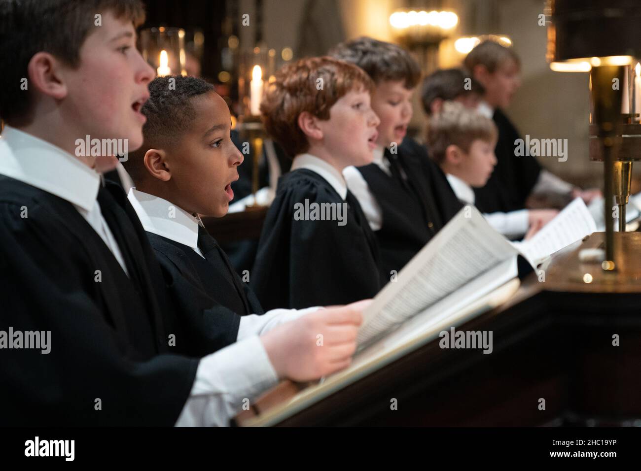 Choristers from the Choir of King's College, Cambridge, during a final rehearsal at King's ...