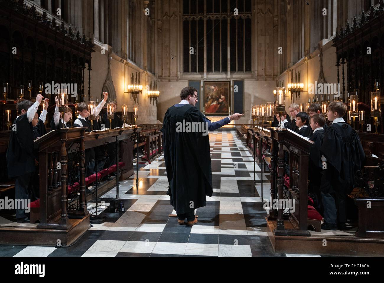 Choristers from the Choir of King's College, Cambridge, during a final rehearsal at King's ...