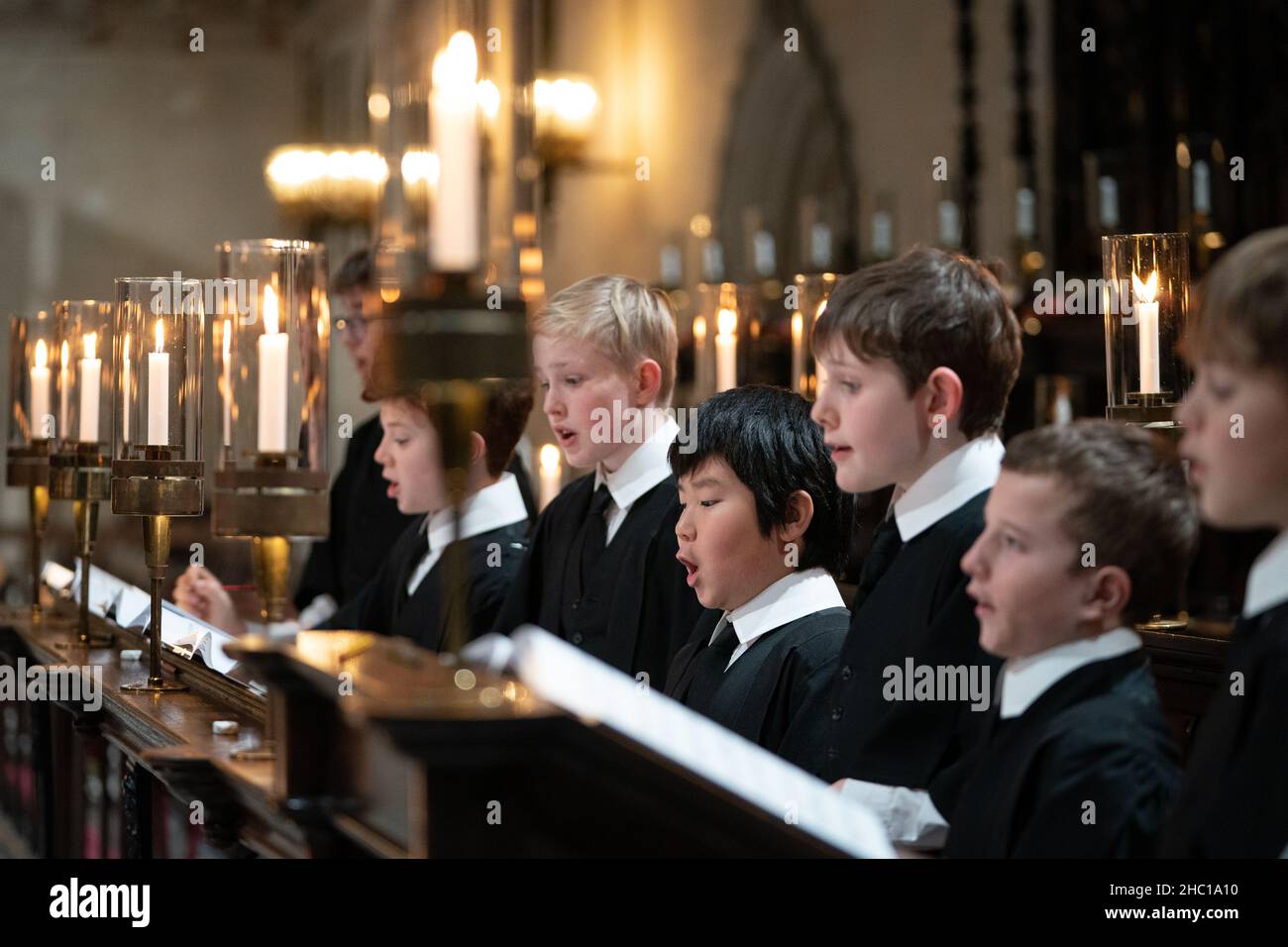 Choristers from the Choir of King's College, Cambridge, during a final rehearsal at King's ...