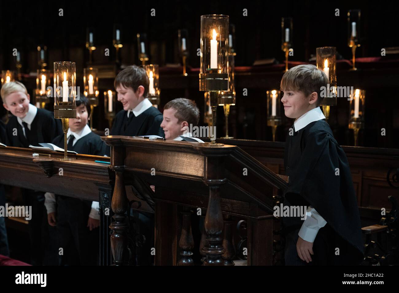Choristers from the Choir of King's College, Cambridge, during a final rehearsal at King's ...