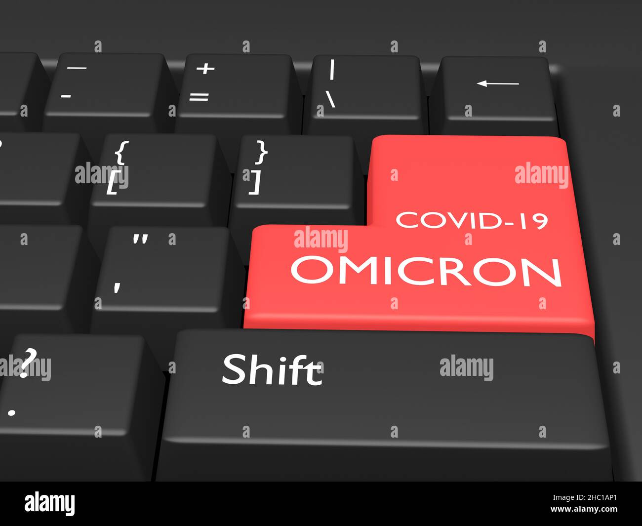 Coronavirus concept. Word COVID-19 OMICRON on button of computer ...