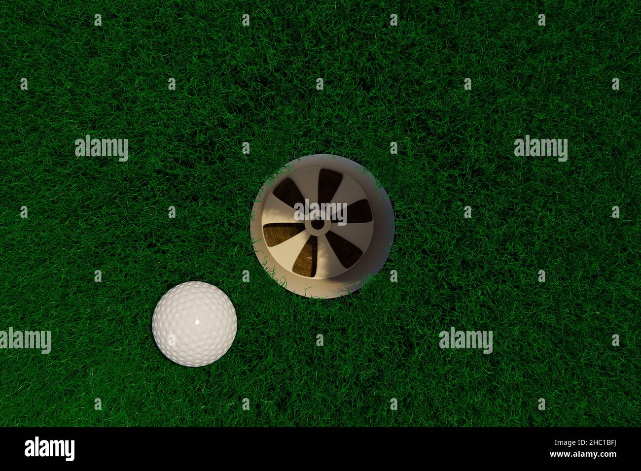 Golf balls are going to pit on the golf course Top view Stock Photo - Alamy