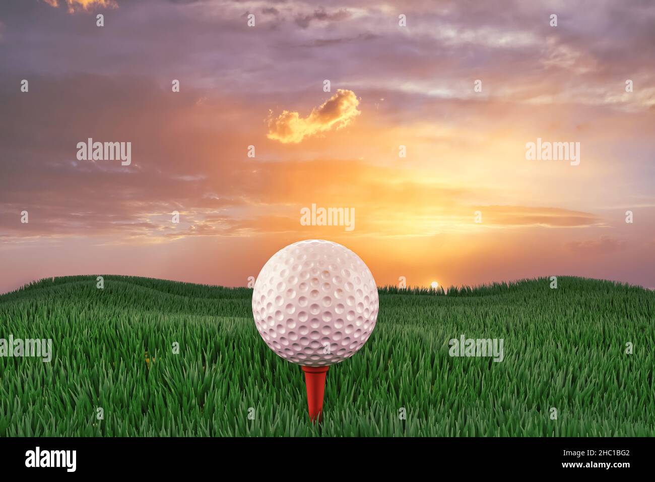 Golf ball on tee ready to play background sunrise Stock Photo - Alamy