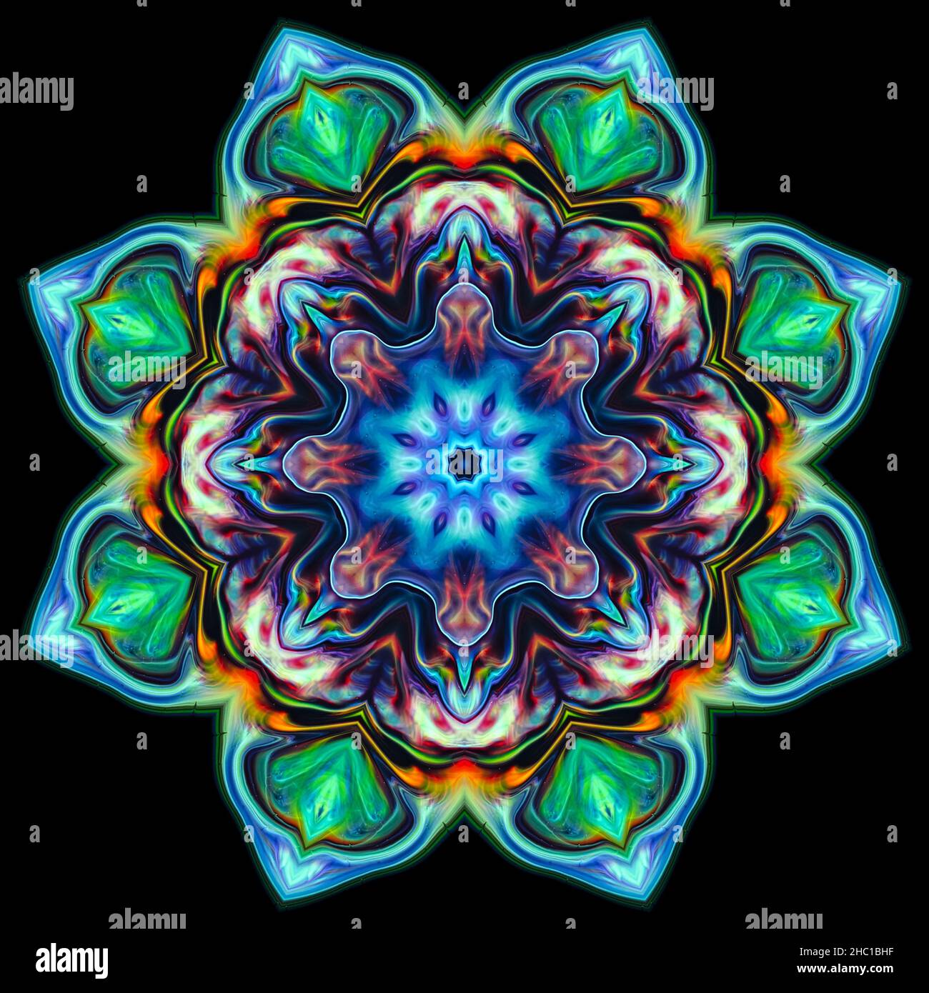 Abstract colored neon flower on a black background. The element for the ...