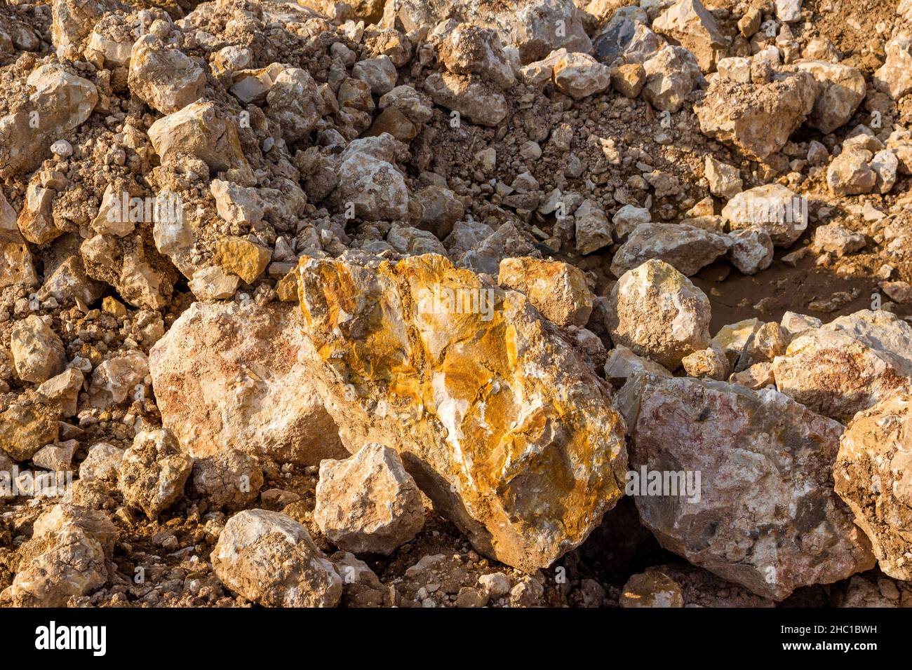 Large limestone boulders in a limestone quarry, extraction of building ...