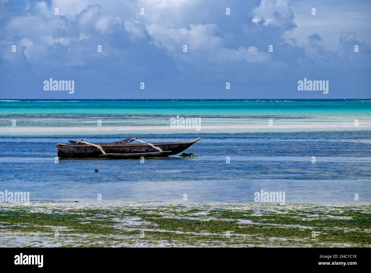 Turquoise waters and white sand of Muyuni Beach in Zanzibar Stock Photo ...