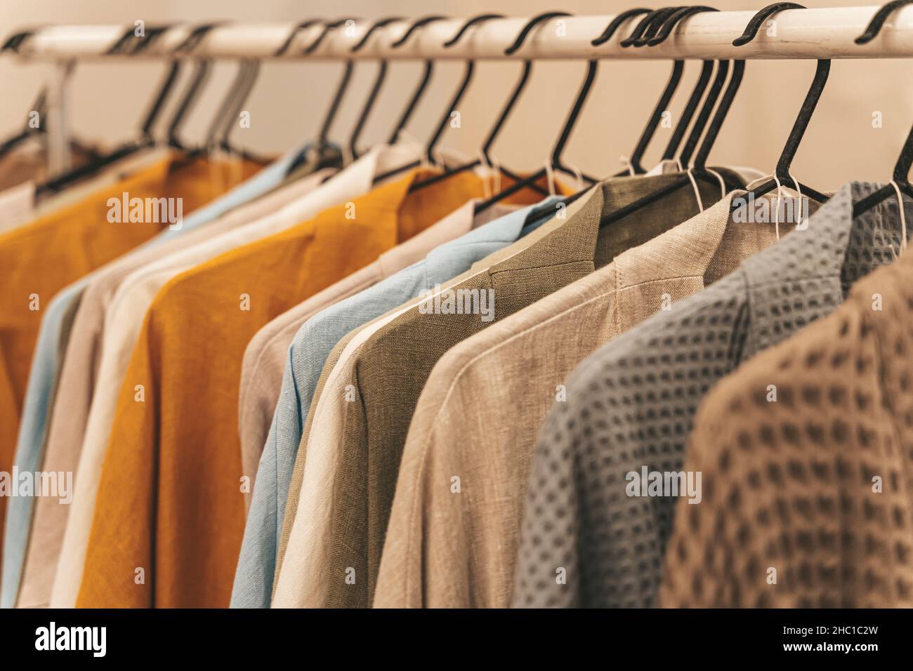 Organic eco clothes on a hanger. Home-made clothing from natural and ...