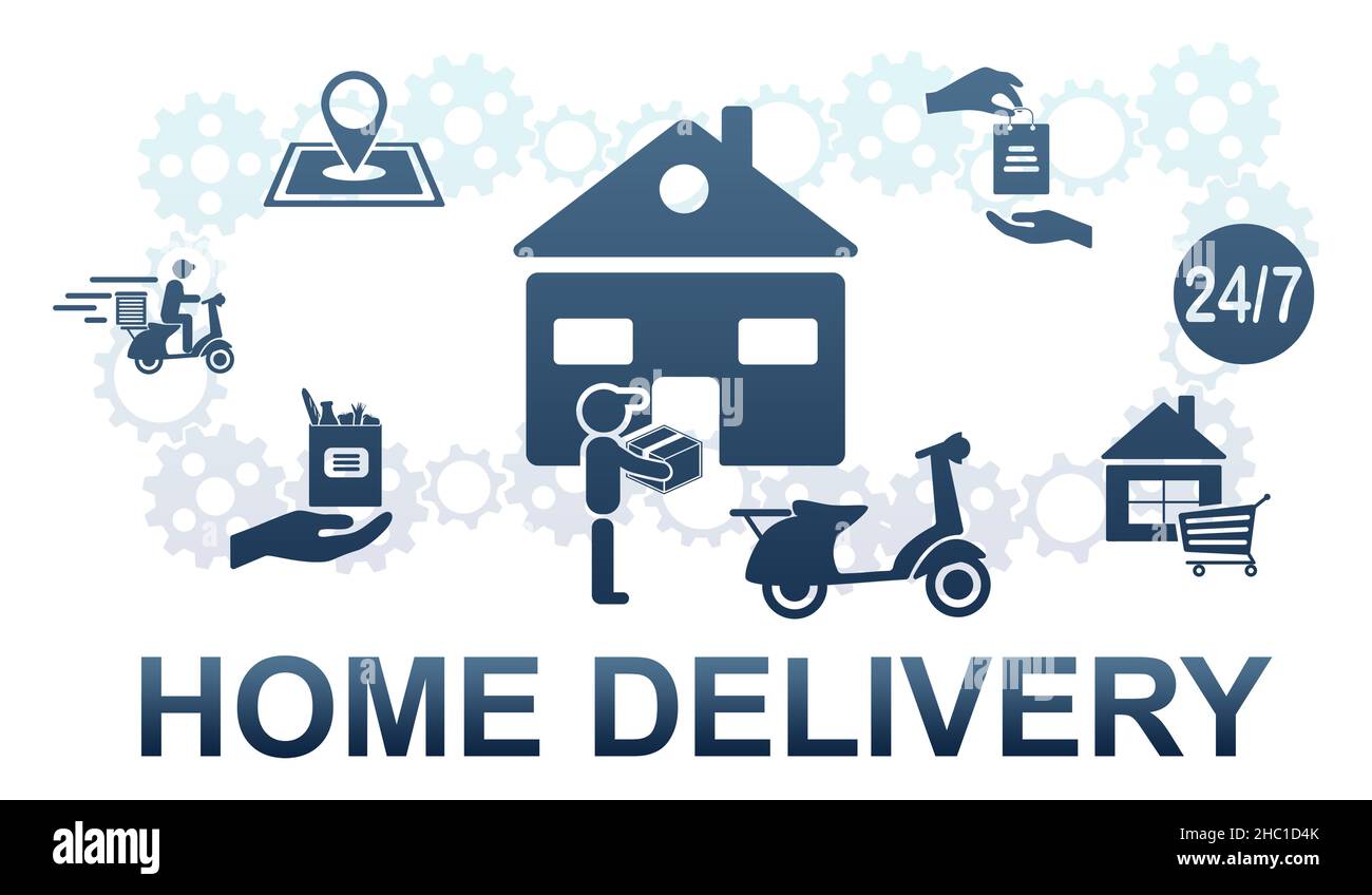 Illustration of a home delivery concept Stock Photo - Alamy