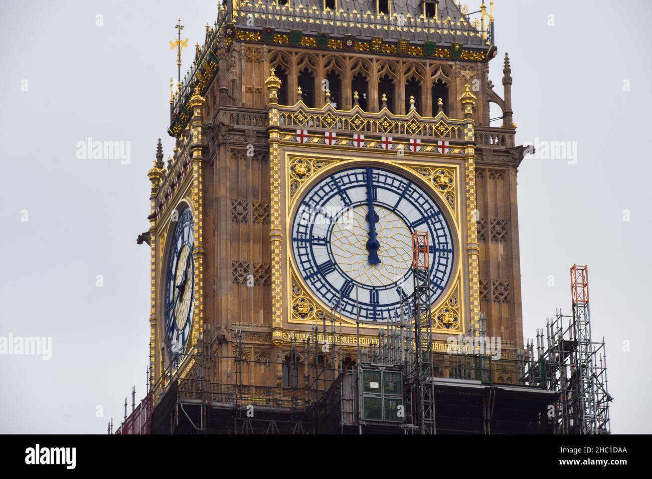 Scaffolding is removed from the top part of Big Ben to reveal all clock ...
