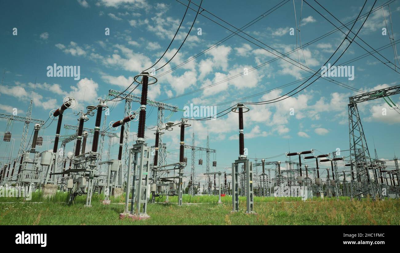 Power Grid Station. Electrical Distribution Station, Transformers, High ...