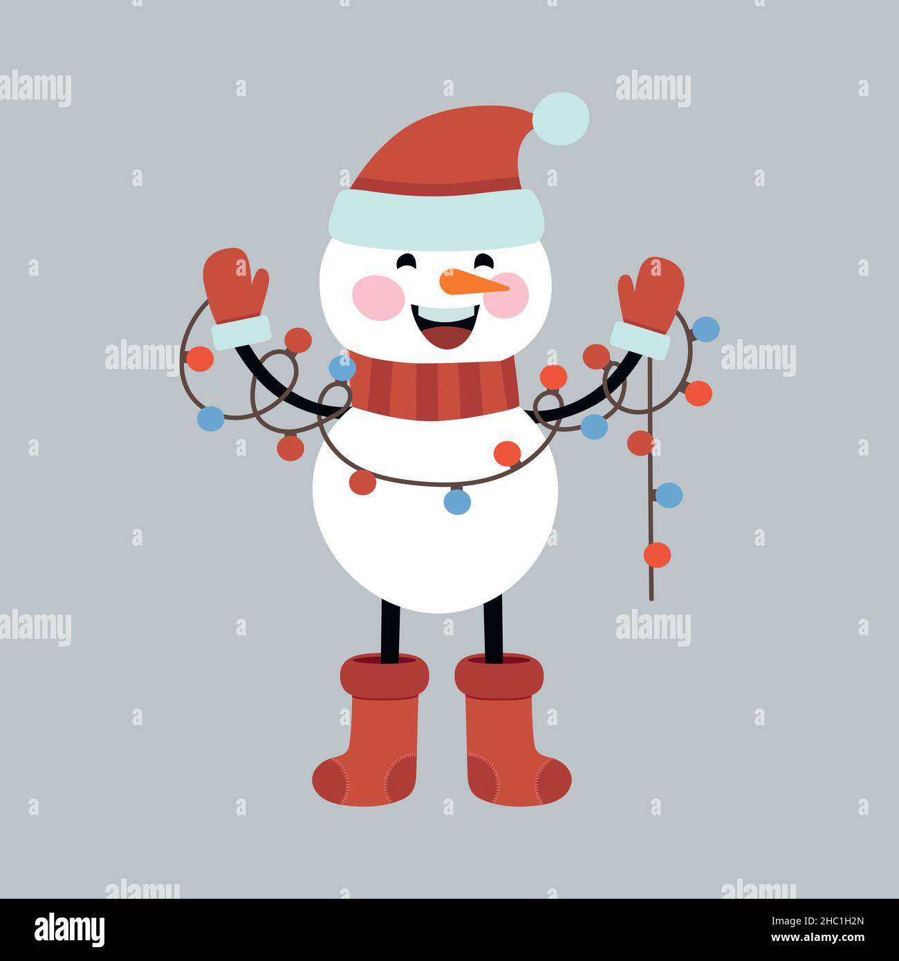 Funny snowman, A snowman in a colorful costume with a garland in his ...