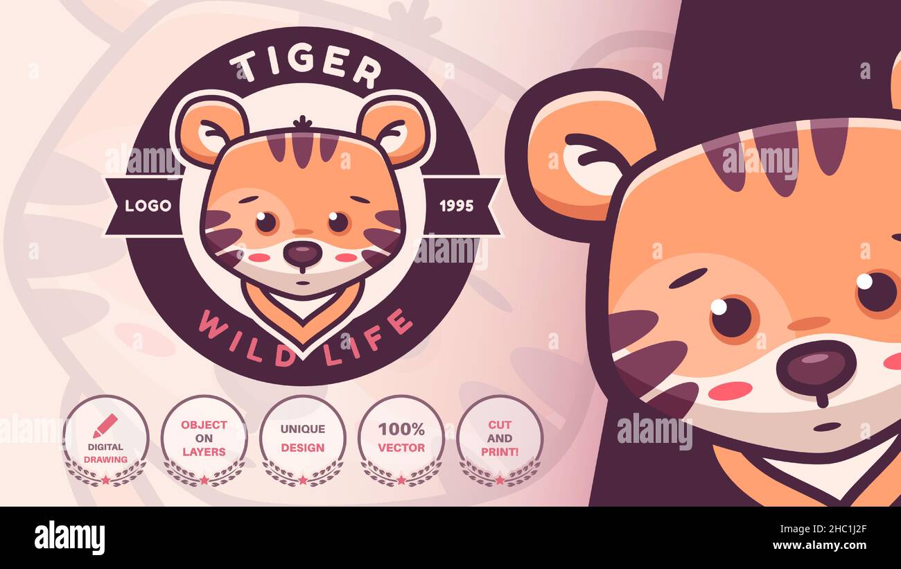 Cartoon character childish animal tiger logotype Stock Vector Image ...