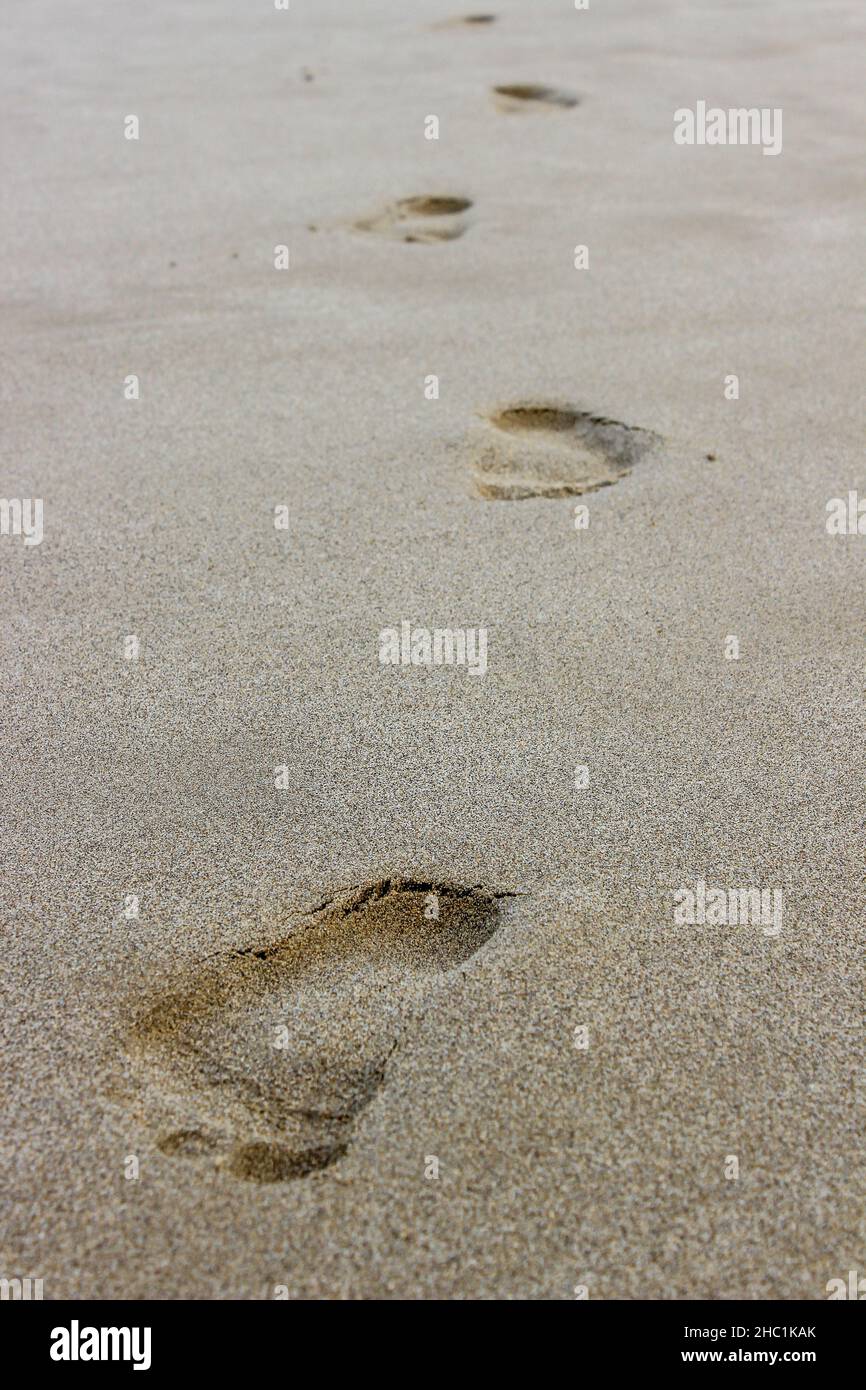 Footprints of people walking on the beach sand Stock Photo - Alamy