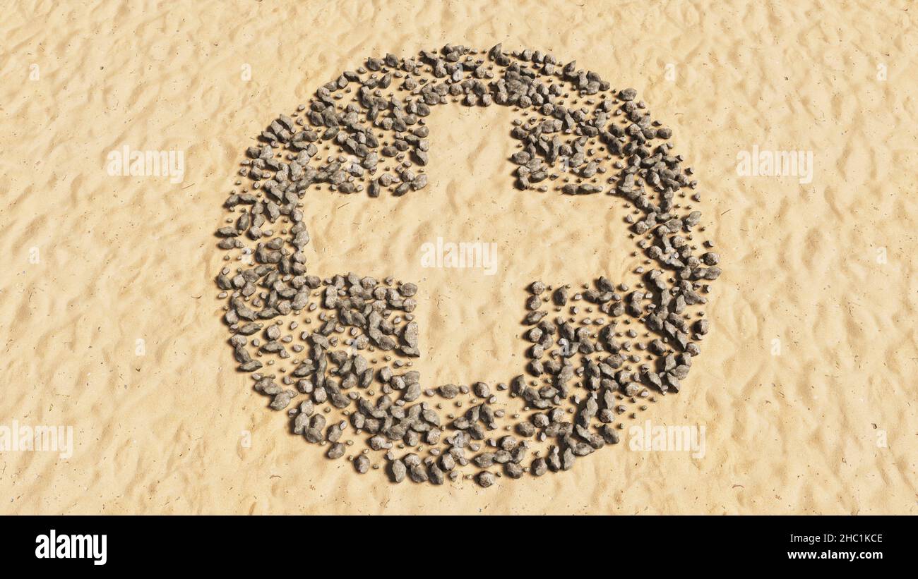 Concept conceptual stones on beach sand handmade symbol shape, golden ...