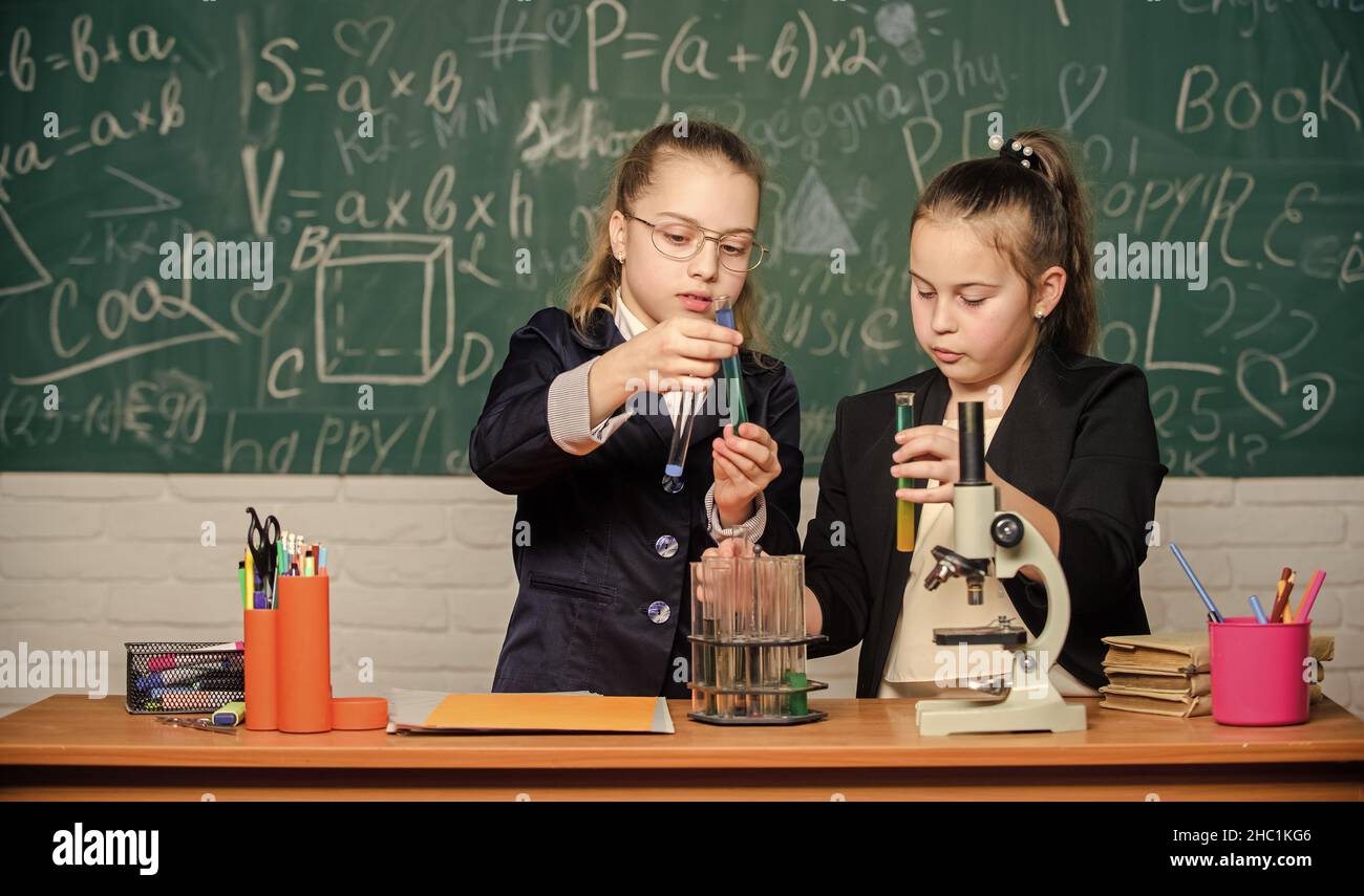 science experiments in laboratory. Biology school lesson. Little ...