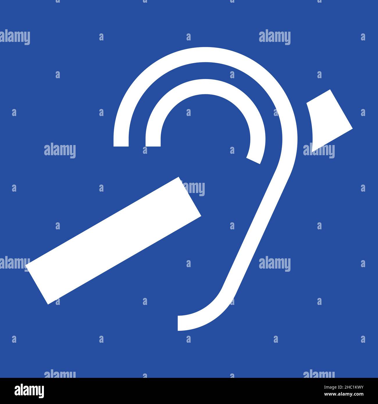 Deaf icon, vector ear sign on blue background Stock Photo - Alamy