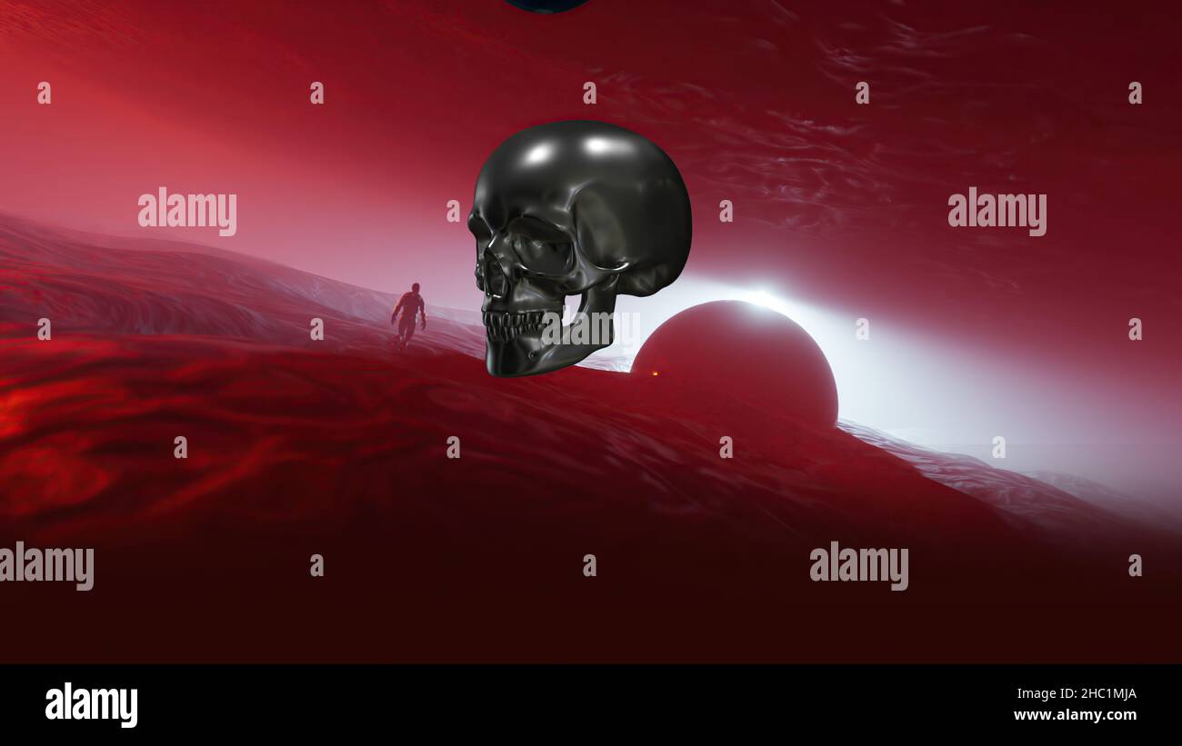 3d illustration - Purple liquids drops falling on human skull with sci ...