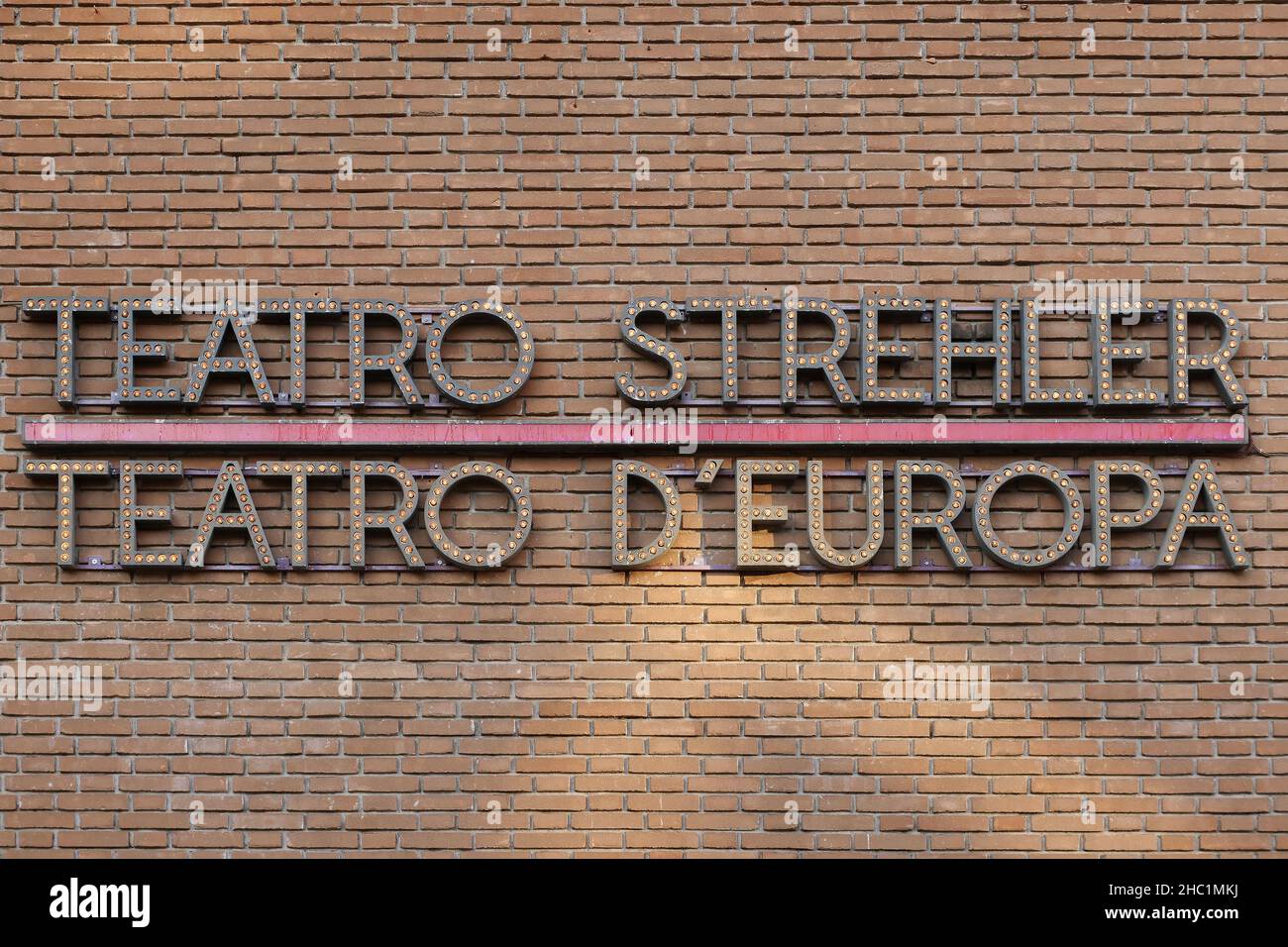 Theater Strehler sign outside "Piccolo Teatro" in Milan, Lombardy ...