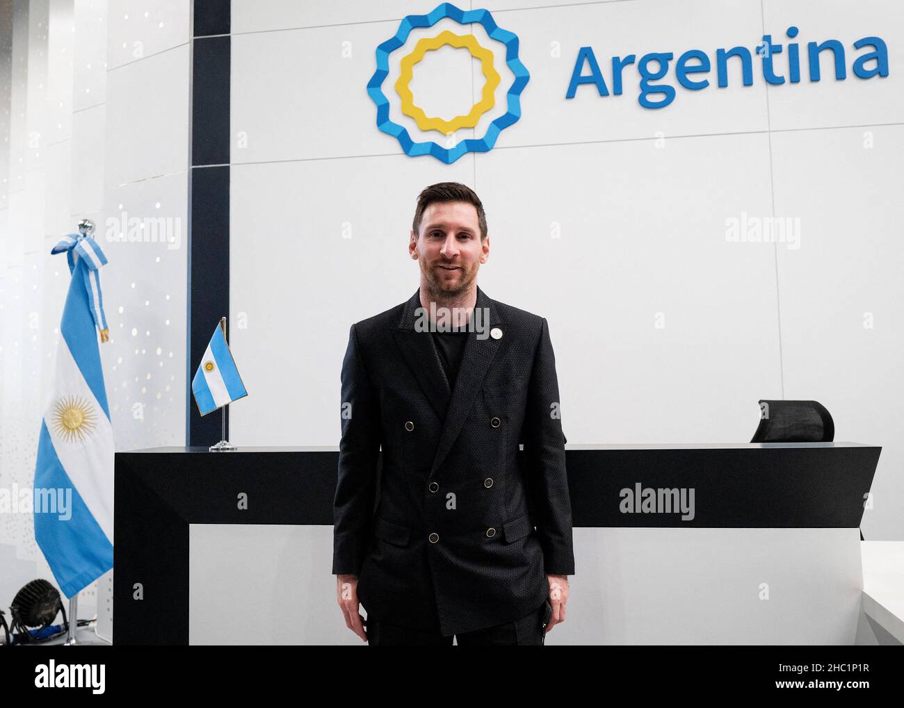 Argentinian football player Lionel Messi poses for a souvenir photo at ...