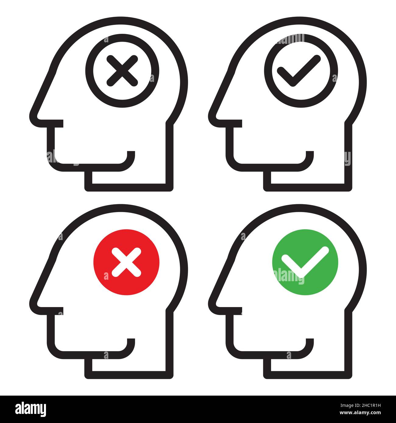 Human head with check and cancel button. yes and no symbol. Concept of ...
