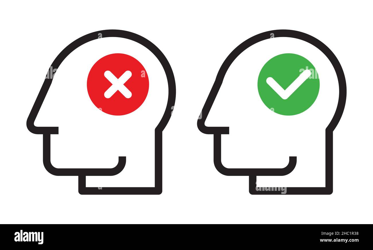 Human head with check and cancel button. yes and no symbol. Concept of ...
