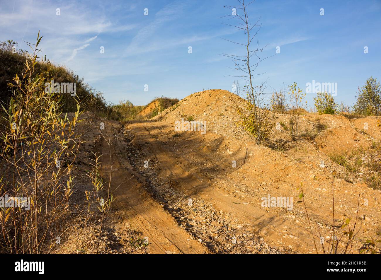 View of dumps on a sand and gravel pit. Extraction of building ...