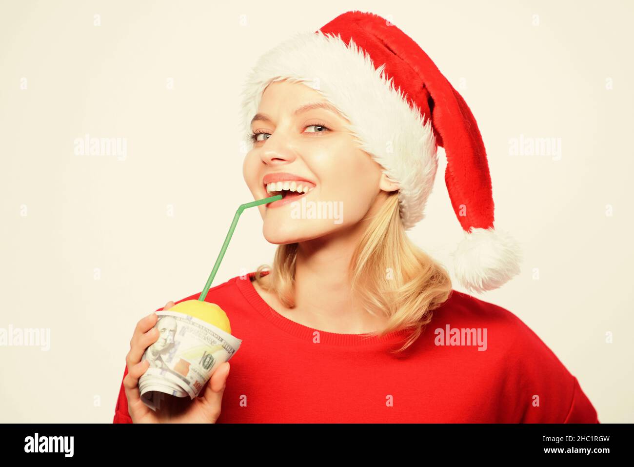Christmas lemonade punch. Totally natural lemonade. Girl with lemonade ...